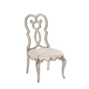 Acme Furniture Set of 2 Velvet Upholstered Side Chairs, Ivory/Antique Champagne