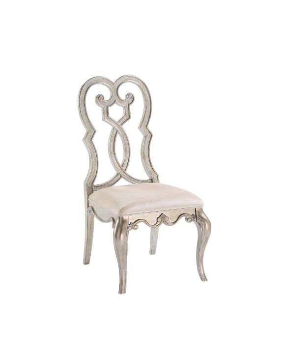 Acme Furniture Set of 2 Velvet Upholstered Side Chairs, Ivory/Antique Champagne