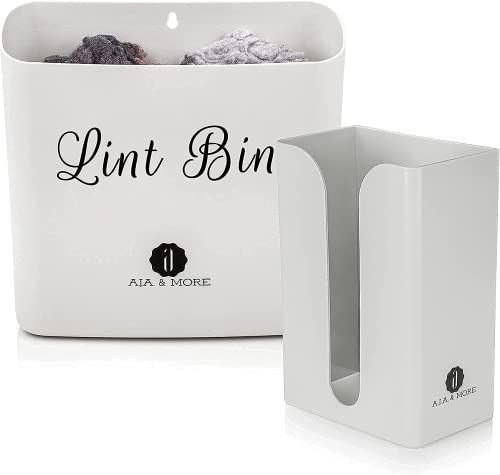 Lint Holder Bin and Dryer Sheet Dispenser Magnetic for Laundry Room Organization by A.J.A. & More (Light Grey)