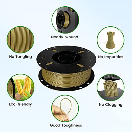 3D Printer Filament PLA 1.75mm - 1KG Premium Quality Filament Bundle with Spool, Eco-Friendly, Non-Toxic, Consistent Diameter and Tolerance for Precise Printing - Vacuum-Sealed Packaging -(Gold)