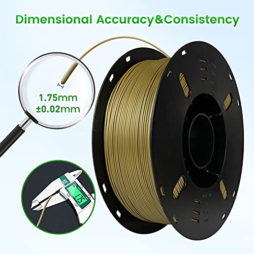 3D Printer Filament PLA 1.75mm - 1KG Premium Quality Filament Bundle with Spool, Eco-Friendly, Non-Toxic, Consistent Diameter and Tolerance for Precise Printing - Vacuum-Sealed Packaging -(Gold)