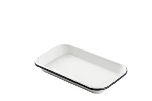 tablecraft sheet pan server, 1/8 size, creamy white with black rim, 10x6x1.125