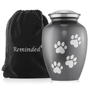 reminded pet cremation urns for dog and cat ashes, memorial paw print urn - small up to 35 pounds gray