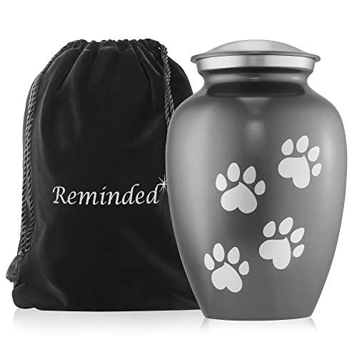 Reminded Pet Cremation Urns for Dog and Cat Ashes, Memorial Paw Print Urn - Small Up to 35 Pounds Gray