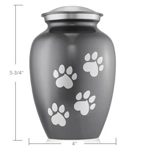 Reminded Pet Cremation Urns for Dog and Cat Ashes, Memorial Paw Print Urn - Small Up to 35 Pounds Gray