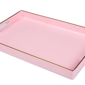 MAONAME Pink Serving Tray with Handles, Modern Decorative Tray for Coffee Table, Plastic Rectangular Tray for Ottoman, Bathroom, Decor, 15.75” x 10.2” x1.57