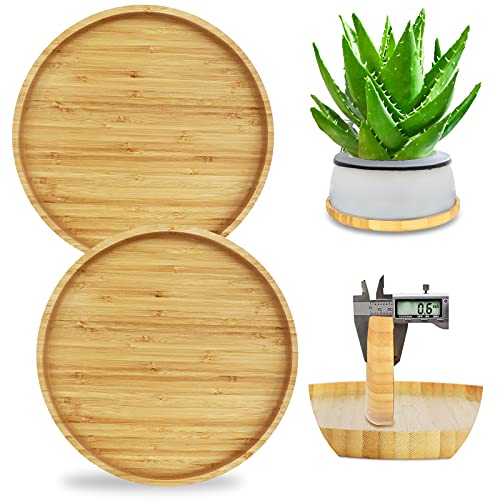 Ebingoo 2 pcs 10 inch Thick Solid Bamboo Large Plant Saucer for Outdoors 8-10 inch Pots Round Plant Trays for Indoors no Holes Durable Flower Succulent Cactus Planter Plant Plate