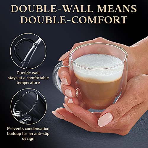 Glass Espresso Cups - Double Wall Insulated Coffee Mugs - Designed in USA - 2 Pack, 5 oz - Set for Cappuccino,Latte,Tea,Shots - Borosilicate Glassware - Dishwasher,Microwave Safe - Premium Gift Box