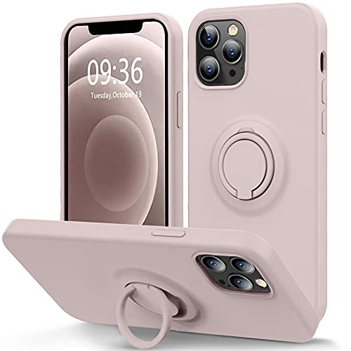 MOCCA Compatible with iPhone 12 Case, iPhone 12 Pro Case 6.1inch with Ring Kickstand | Super Soft Microfiber Lining | Anti-Scratch Full-Body Shockproof Protective Case for iPhone 12/12 Pro - Pink Sand