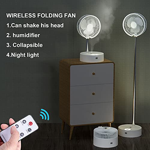 Portable Desk Fan，Rechargeable Oscillating Telescopic Floor Fan Small USB Stand Fan with Humidification 3 Speed Adjustable Wind for Personal Bedroom Office Outdoor Camping-White