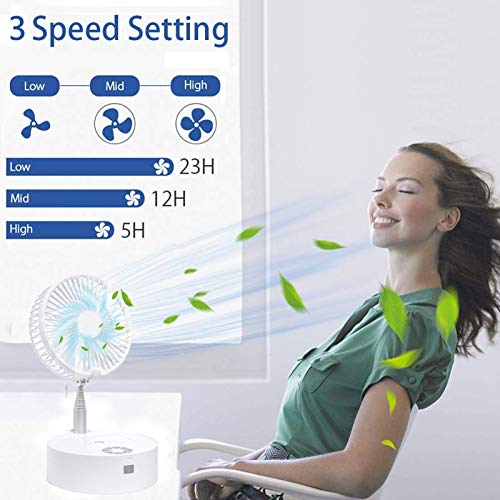 Portable Desk Fan，Rechargeable Oscillating Telescopic Floor Fan Small USB Stand Fan with Humidification 3 Speed Adjustable Wind for Personal Bedroom Office Outdoor Camping-White