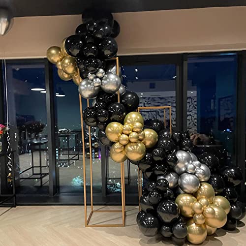 111PCS Black Gold and Silver Balloon Garland Arch Kit Metallic Black Metallic Gold Chrome Silver Latex Balloons Set for Birthday Graduation Bachelorette Wedding New Year Party Decoration