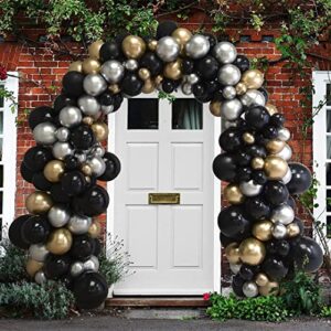 111PCS Black Gold and Silver Balloon Garland Arch Kit Metallic Black Metallic Gold Chrome Silver Latex Balloons Set for Birthday Graduation Bachelorette Wedding New Year Party Decoration