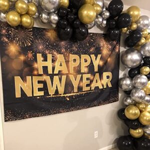 111PCS Black Gold and Silver Balloon Garland Arch Kit Metallic Black Metallic Gold Chrome Silver Latex Balloons Set for Birthday Graduation Bachelorette Wedding New Year Party Decoration