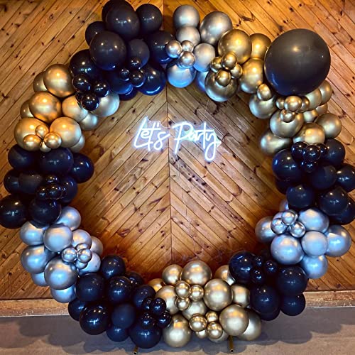 111PCS Black Gold and Silver Balloon Garland Arch Kit Metallic Black Metallic Gold Chrome Silver Latex Balloons Set for Birthday Graduation Bachelorette Wedding New Year Party Decoration