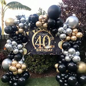 111PCS Black Gold and Silver Balloon Garland Arch Kit Metallic Black Metallic Gold Chrome Silver Latex Balloons Set for Birthday Graduation Bachelorette Wedding New Year Party Decoration