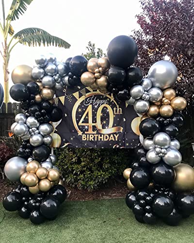 111PCS Black Gold and Silver Balloon Garland Arch Kit Metallic Black Metallic Gold Chrome Silver Latex Balloons Set for Birthday Graduation Bachelorette Wedding New Year Party Decoration