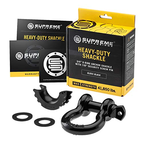 Supreme Suspensions - Universal Heavy-Duty Multi-Function Hitch Skid Plate Compatible with 2" Hitch Receivers | Includes 1x 3/4" D-Ring Shackle with Isolators - Black