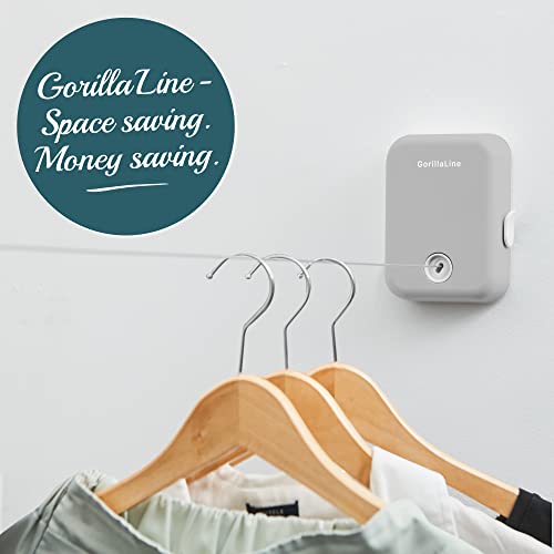 GorillaLine - Retractable Clothesline Indoor Outdoor Clothes Line | Heavy Duty Clothes Drying Laundry Line | Wall Mounted Drying Rack Clothing Line | Retracting Hanging | Lock to Prevent Sagging