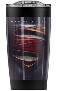 logovision superman man of steel large shield stainless steel tumbler 20 oz coffee travel mug/cup, vacuum insulated & double wall with leakproof sliding lid | great for hot drinks and cold beverages