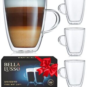 Glass Coffee Mugs 12 oz - Double Wall Insulated Cups - Large Glasses Set of 4 - Premium Gift Box - Tea,Latte,Cappuccino,Espresso on Saucer - Designed in USA Borosilicate Glassware - Dishwasher Safe…