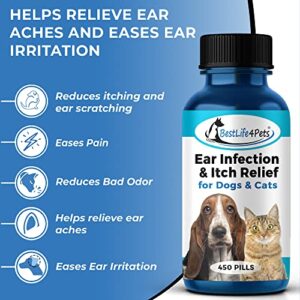 BestLife4Pets Ear Infection Relief for Dogs and Cats - Dog Ear Infection Treatment Supplement; Cat Supplements for Ear Itching, Swelling, Otitis, Pain & Inflammation - Easy to Use Pills (450 ct)