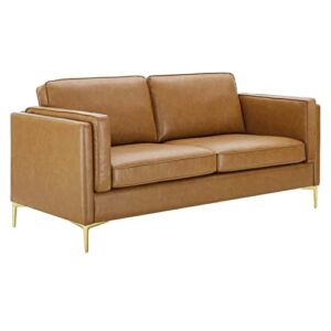 modway kaiya upholstered vegan leather sofa, tan