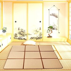 Nisorpa 71'' x 71'' Japanese Rug Tatami Rug Mat 0.47'' Thick Japanese Floor Mattress Rattan Non-Slip Breathable Memory Foam Area Rug Bedroom Sleeping Crawling Playmat Japanese Tatami Mat, Brown