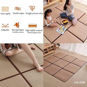 Nisorpa 71'' x 71'' Japanese Rug Tatami Rug Mat 0.47'' Thick Japanese Floor Mattress Rattan Non-Slip Breathable Memory Foam Area Rug Bedroom Sleeping Crawling Playmat Japanese Tatami Mat, Brown