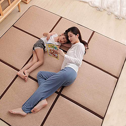 Nisorpa 71'' x 71'' Japanese Rug Tatami Rug Mat 0.47'' Thick Japanese Floor Mattress Rattan Non-Slip Breathable Memory Foam Area Rug Bedroom Sleeping Crawling Playmat Japanese Tatami Mat, Brown