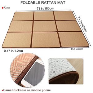 Nisorpa 71'' x 71'' Japanese Rug Tatami Rug Mat 0.47'' Thick Japanese Floor Mattress Rattan Non-Slip Breathable Memory Foam Area Rug Bedroom Sleeping Crawling Playmat Japanese Tatami Mat, Brown