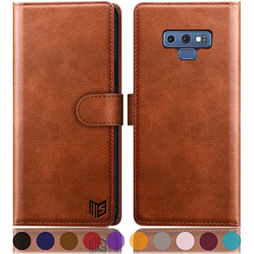 SUANPOT for Samsung Galaxy Note 9 6.4" with RFID Blocking Leather Wallet case Credit Card Holder, Flip Folio Book Phone case Cover Purse Poket for Women Men for Samsung Note 9 case Wallet Light Brown