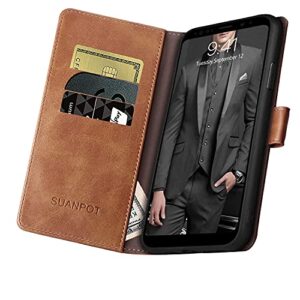 SUANPOT for Samsung Galaxy Note 9 6.4" with RFID Blocking Leather Wallet case Credit Card Holder, Flip Folio Book Phone case Cover Purse Poket for Women Men for Samsung Note 9 case Wallet Light Brown