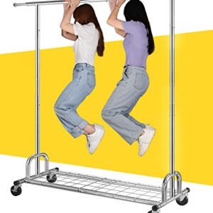 Raybee Clothes Rack, Heavy Duty Clothing Rack Load 460LBS, Commercial Grament Rack Heavy Duty Rolling Clothes Racks for Hanging Clothes Rack, Collapsible ＆ Portable Clothes Rack with Wheels