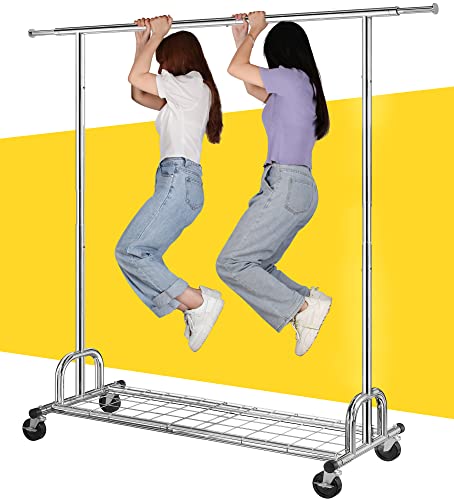 Raybee Clothes Rack, Heavy Duty Clothing Rack Load 460LBS, Commercial Grament Rack Heavy Duty Rolling Clothes Racks for Hanging Clothes Rack, Collapsible ＆ Portable Clothes Rack with Wheels