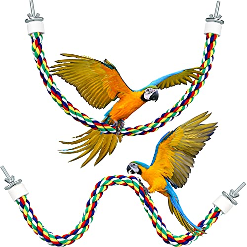 Weewooday 2 Pieces Toy Bird Rope Perches Climbing Rope Bungee Bird Toys Rope Perch Stand Cage Rope Comfy Perch Parrot Toys for Parrot, Parakeets Cockatiels, Conures (21.6 Inch)