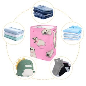 Inhomer Laundry Hamper Playing Pug Dog Funny Pink Collapsible Laundry Baskets Firm Washing Bin Clothes Storage Organization for Bathroom Bedroom Dorm