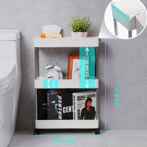 VCNDISU Slim Storage Cart Mobile Shelving Unit for Kitchen Bathroom Study Laundry Narrow Place White