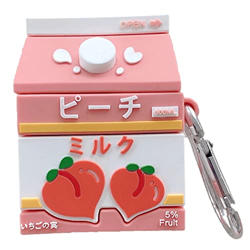 HENJI Case for Airpods 12, 3D Cute Strawberry Milk Box Earphone Cases for AirPods 2&1, Cartoon Cover for Earpods Earbuds, Soft Skin Cases for Women Girls Teens (Strawberry Juice)