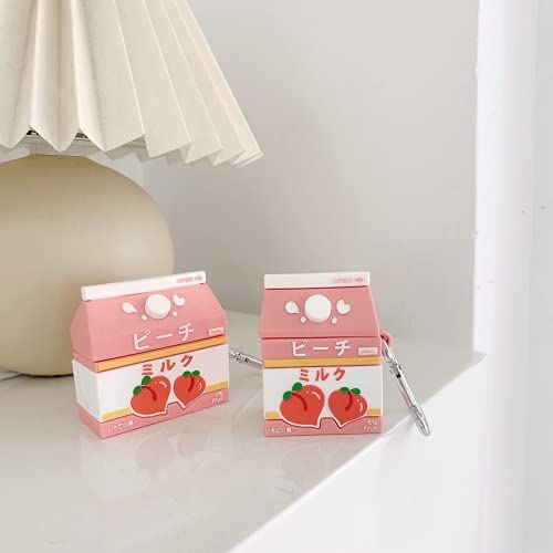 HENJI Case for Airpods 12, 3D Cute Strawberry Milk Box Earphone Cases for AirPods 2&1, Cartoon Cover for Earpods Earbuds, Soft Skin Cases for Women Girls Teens (Strawberry Juice)