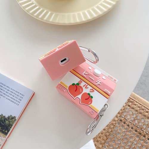 HENJI Case for Airpods 12, 3D Cute Strawberry Milk Box Earphone Cases for AirPods 2&1, Cartoon Cover for Earpods Earbuds, Soft Skin Cases for Women Girls Teens (Strawberry Juice)