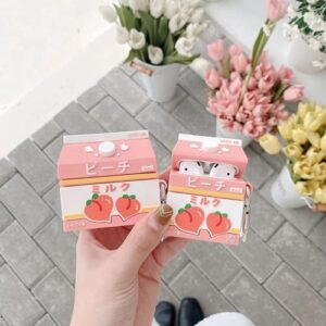 HENJI Case for Airpods 12, 3D Cute Strawberry Milk Box Earphone Cases for AirPods 2&1, Cartoon Cover for Earpods Earbuds, Soft Skin Cases for Women Girls Teens (Strawberry Juice)