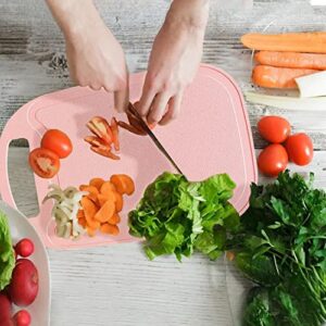 Cutting Board for Kitchen, Eco Wheat Straw Chopping Boards with Juice Grooves and Easy Grip Handle, Dishwasher Safe,Non Scratch (pink)