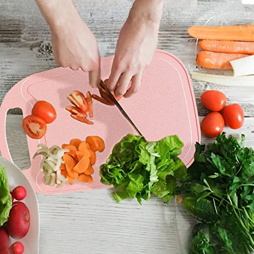 Cutting Board for Kitchen, Eco Wheat Straw Chopping Boards with Juice Grooves and Easy Grip Handle, Dishwasher Safe,Non Scratch (pink)