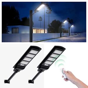 bryopath solar street lights outdoor【2 pack】, parking lot lights 600w, 24000lm motion sensor dusk to dawn lights outdoor street lights with remote control for home park garage garden yard