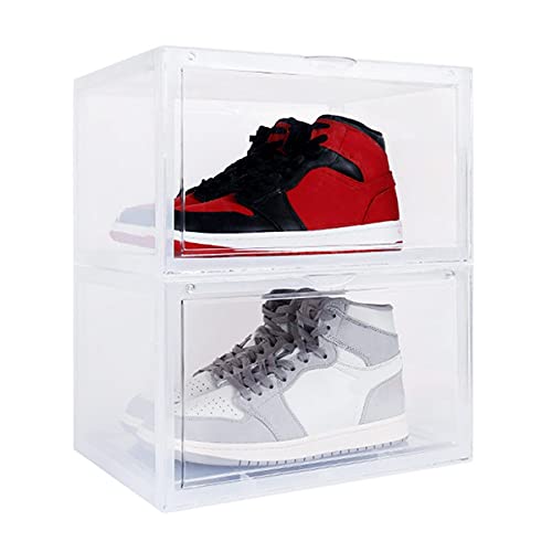 EZB - Magnetic Shoe Storage Box Drop Side/Front Sneaker Case Stackable Container XL (Crystal Clear, 2 Pack)