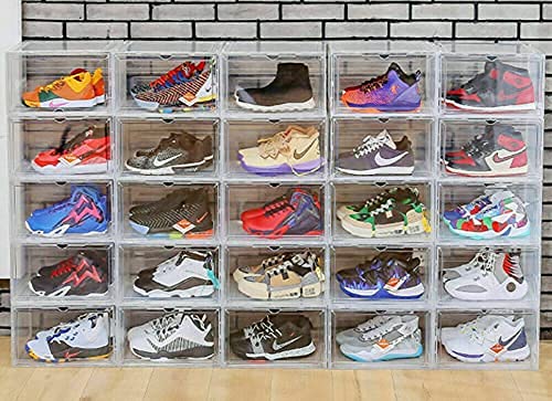 EZB - Magnetic Shoe Storage Box Drop Side/Front Sneaker Case Stackable Container XL (Crystal Clear, 2 Pack)