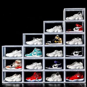 EZB - Magnetic Shoe Storage Box Drop Side/Front Sneaker Case Stackable Container XL (Crystal Clear, 2 Pack)