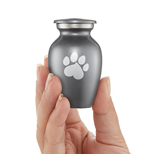 Reminded Pet Cremation Urns for Dog and Cat Ashes, Memorial Paw Print Urn - Extra Small Keepsake Gray