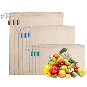 produce bags,9-pack reusable produce bags with drawstring biodegradable eco-friendly net zero produce bags,reusable vegetable produce bags for fruit,vegetable,toys